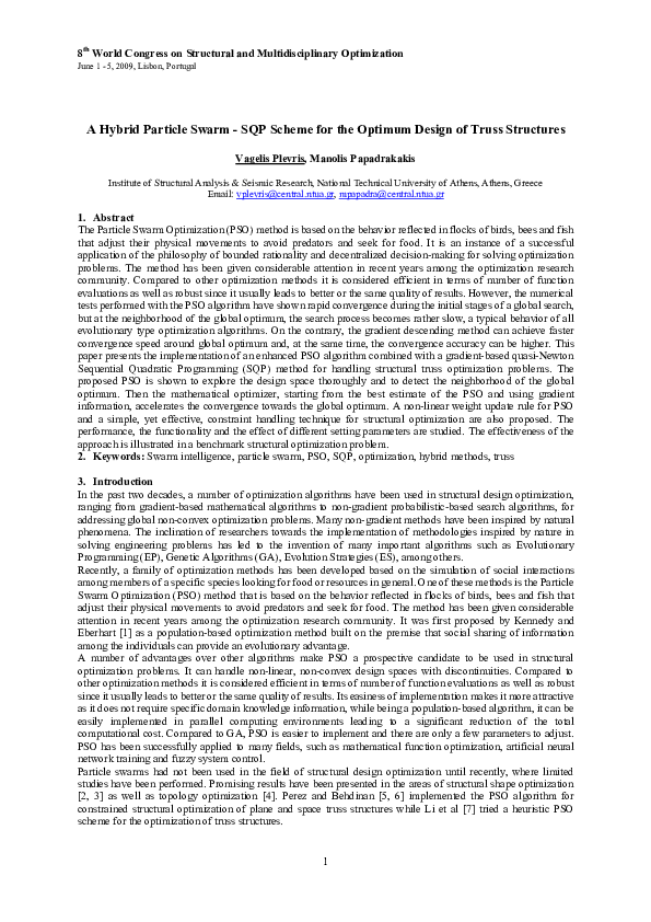 (PDF) A Hybrid Particle Swarm-SQP Scheme for the Optimum Design of Truss Structures