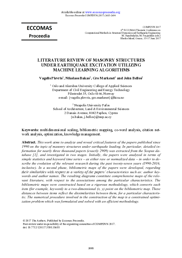 (PDF) Literature Review of Masonry Structures Under Earthquake Excitation Utilizing Machine ...