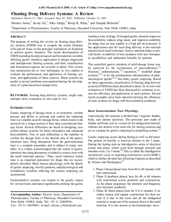 (PDF) Floating drug delivery systems: A review
