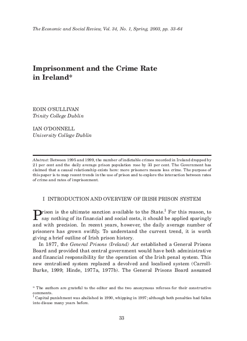 (PDF) Imprisonment and the crime rate in Ireland