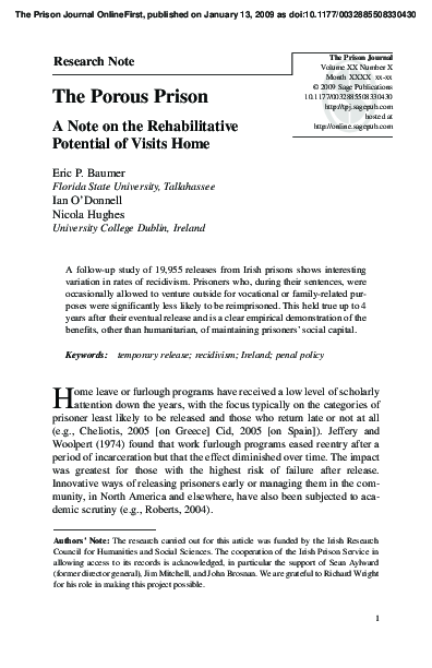 (PDF) The Porous Prison: A Note on the Rehabilitative Potential of ...