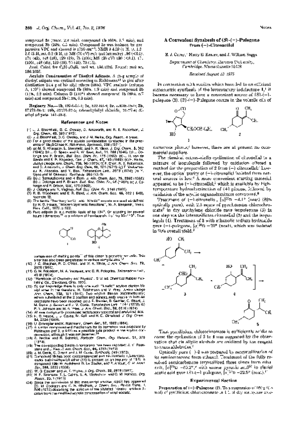 (PDF) Convenient synthesis of (S)-(-)-pulegone from (-)-citronellol