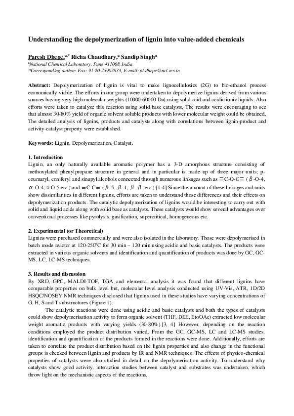 (PDF) Understanding the depolymerization of lignin into value-added chemicals