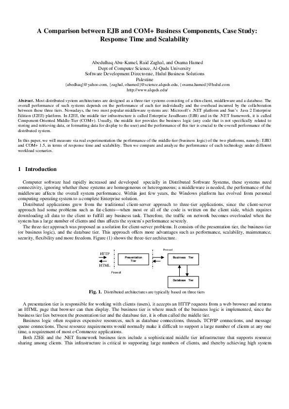 (PDF) A Comparison between EJB and COM+ Business Components, Case Study: Response Time and ...