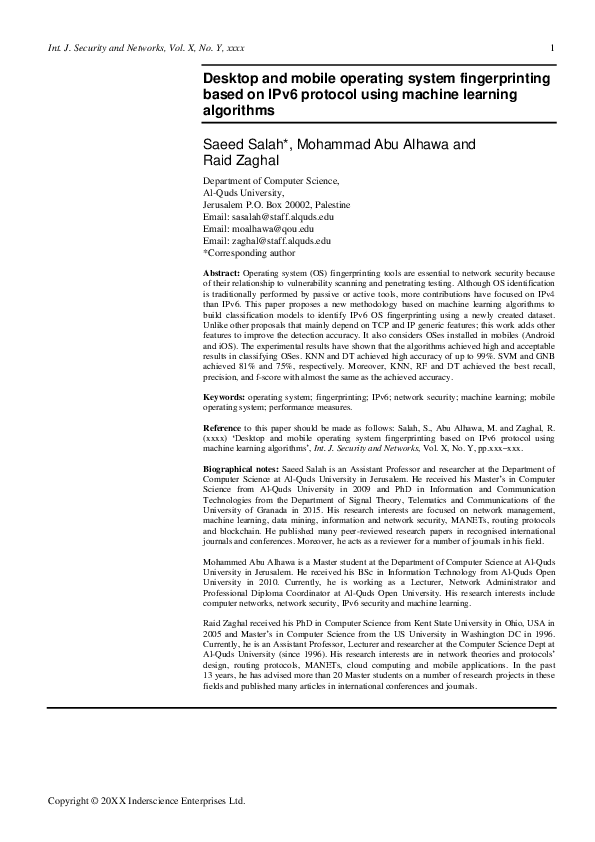 (PDF) Desktop and Mobile Operating System Fingerprinting Based on IPV6 Protocol Using Machine ...