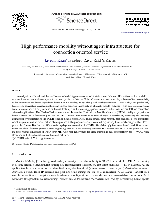 (PDF) High performance mobility without agent infrastructure for ...