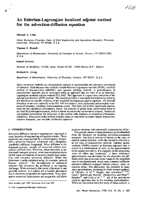 Pdf An Eulerian Lagrangian Localized Adjoint Method For The Advection Diffusion Equation