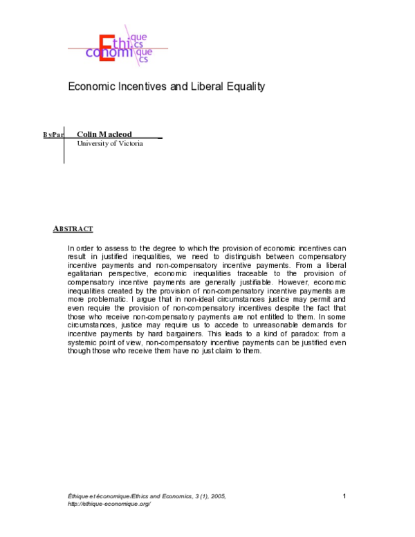 (PDF) Economic Incentives and Liberal Equality