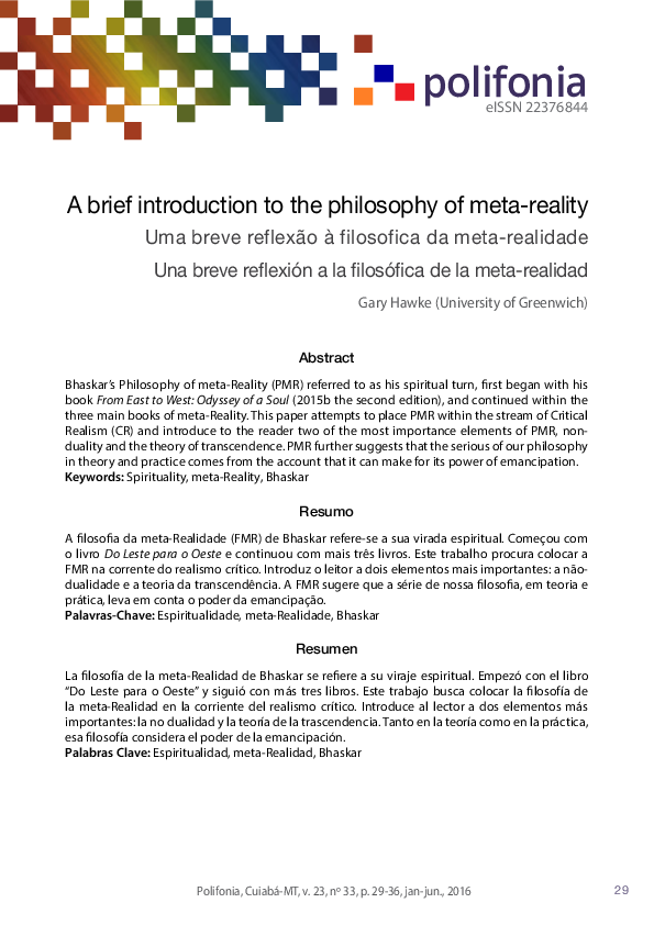 (PDF) A brief introduction to the philosophy of meta-reality