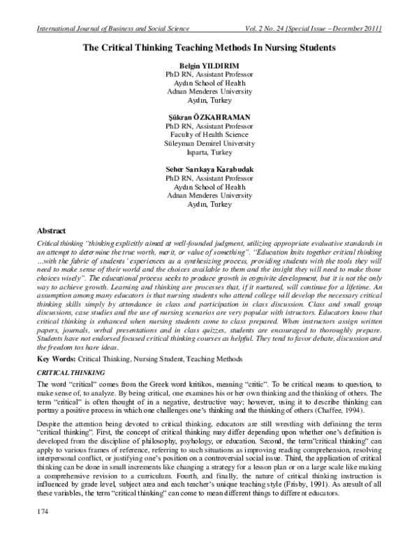 The Critical Thinking Teaching Methods In Nursing Students