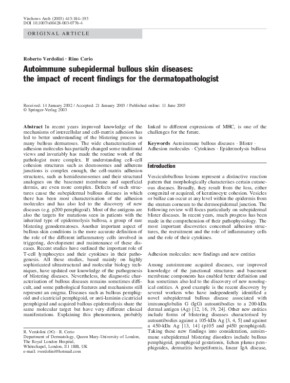 (PDF) Autoimmune subepidermal bullous skin diseases: the impact of ...