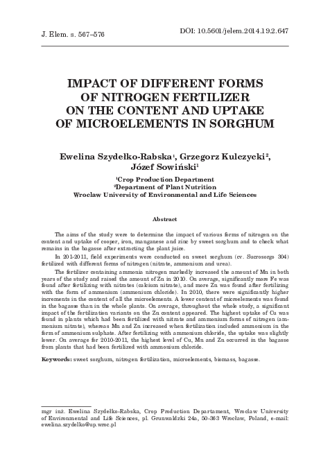 (PDF) Impact of different forms of nitrogen fertilizer on the content ...