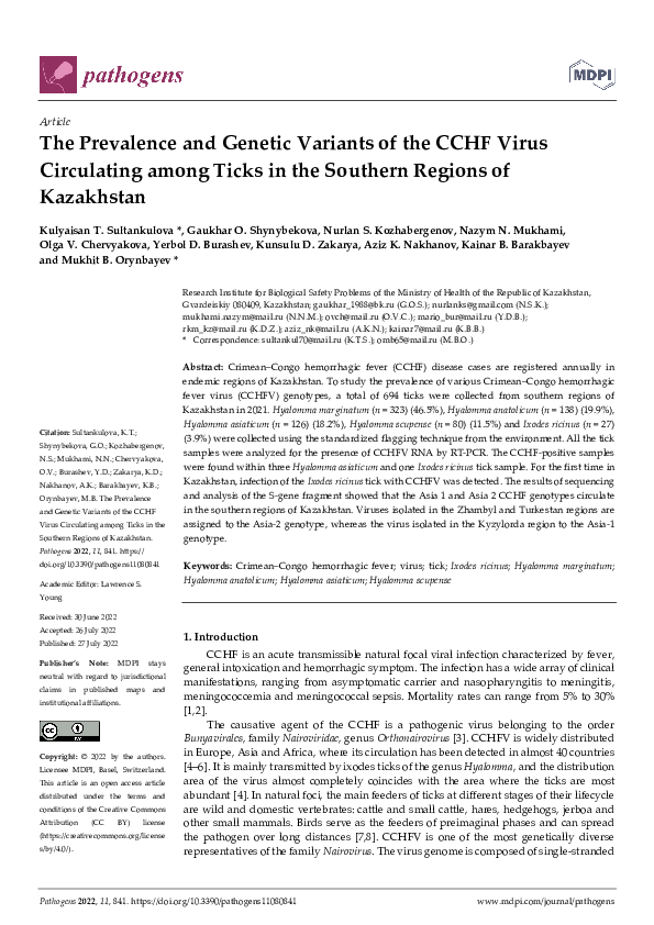 (PDF) The Prevalence and Genetic Variants of the CCHF Virus Circulating ...