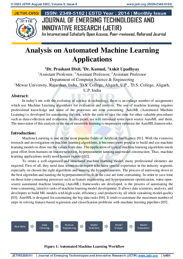 (PDF) Analysis on Automated Machine Learning Applications