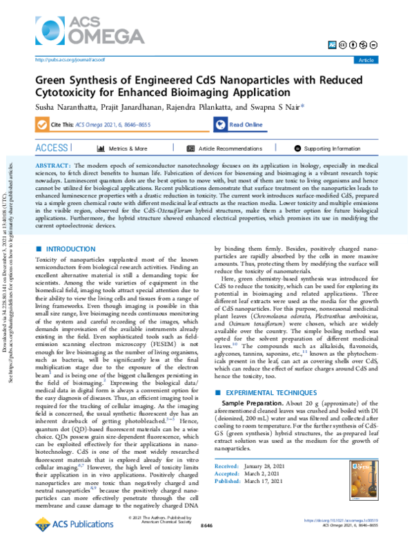 Pdf Green Synthesis Of Engineered Cds Nanoparticles With Reduced