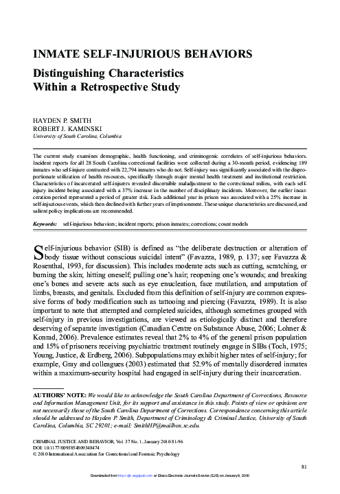 (PDF) Inmate Self-Injurious Behaviors
