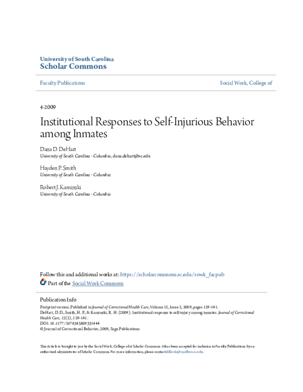 (PDF) Institutional responses to self-injurious behavior among inmates