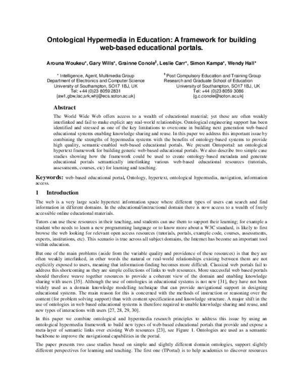 (PDF) Ontological Hypermedia In Education: A Framework for Building Web-Based Educational Portals