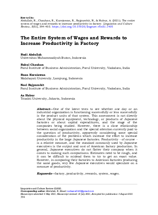 (PDF) The entire system of wages and rewards to increase productivity ...