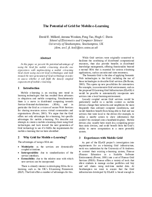 (PDF) The Potential of Grid for Mobile e-Learning