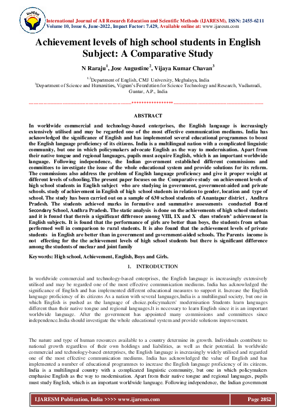 (PDF) Achievement levels of high school students in English Subject: A ...