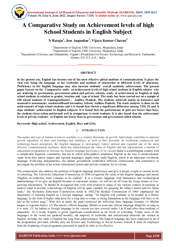 (PDF) A Comparative Study on Achievement levels of high School Students ...