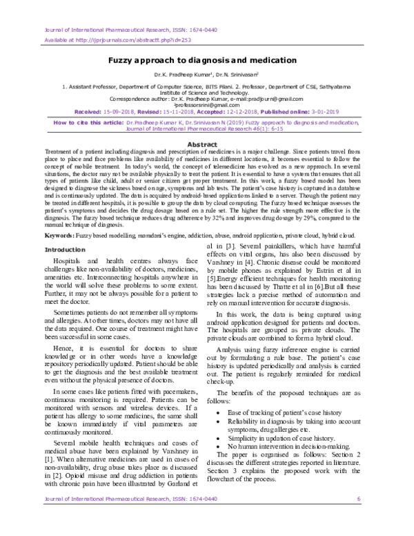 (PDF) Fuzzy approach to diagnosis and medication