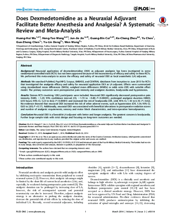 (PDF) Faculty of 1000 evaluation for Does dexmedetomidine as a ...