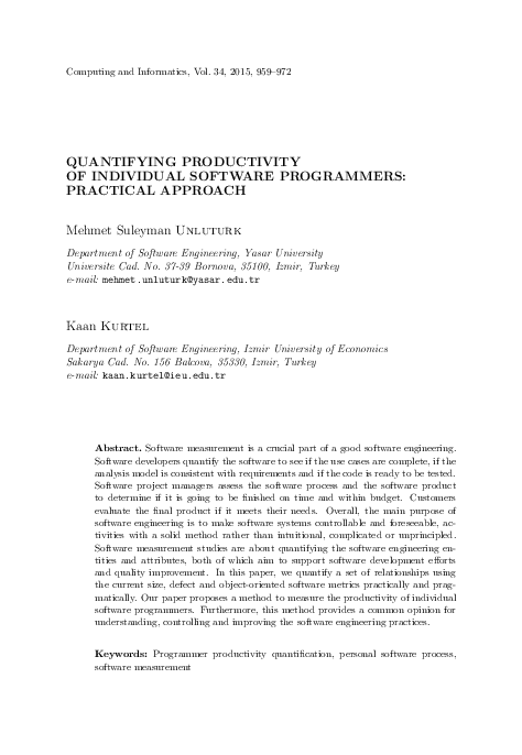 (PDF) Quantifying Productivity of Individual Software Programmers: Practical Approach