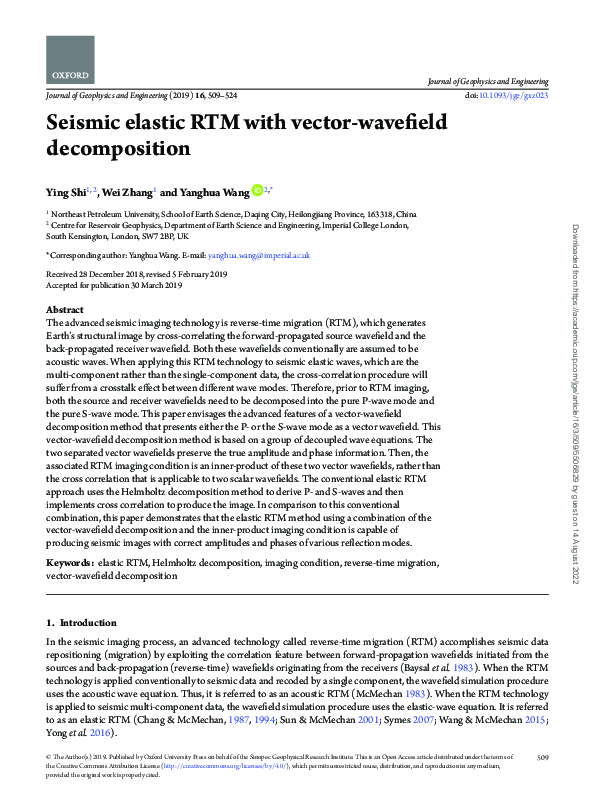 (PDF) Seismic elastic RTM with vector-wavefield decomposition