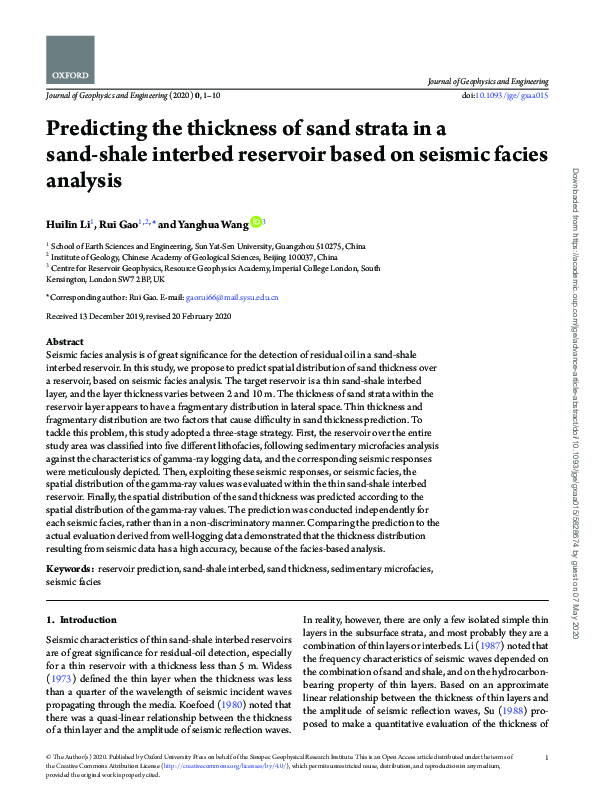 (PDF) Predicting the thickness of sand strata in a sand-shale interbed reservoir based on ...