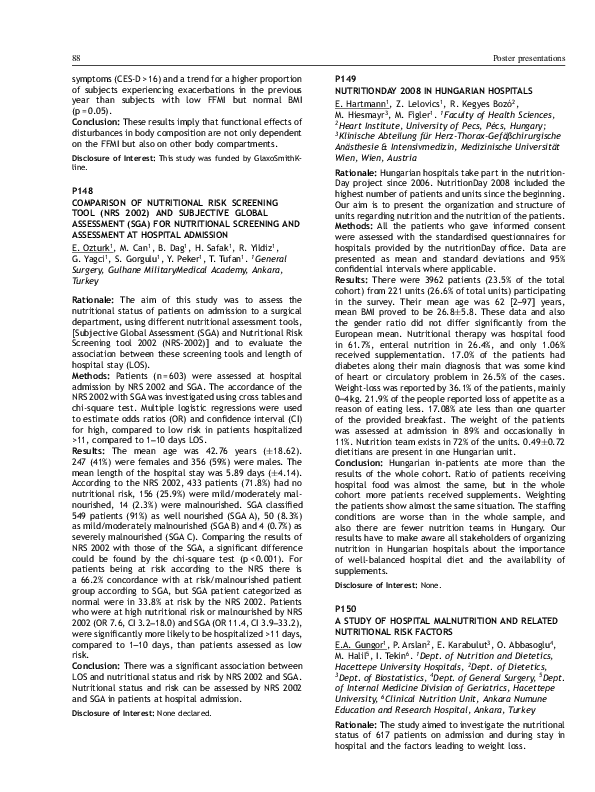 Pdf P148 Comparison Of Nutritional Risk Screening Tool Nrs 2002 And Subjective Global