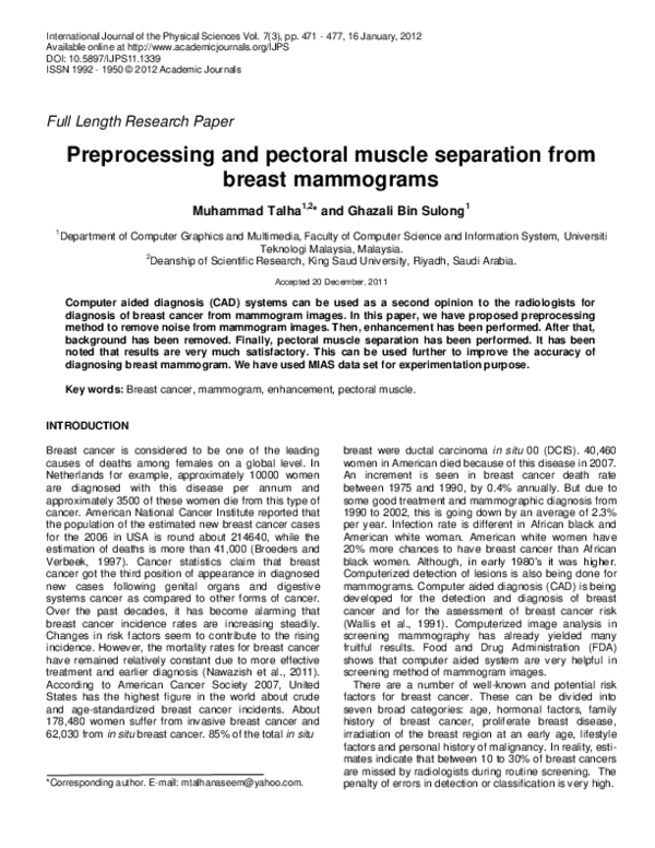 (PDF) Mammogram Preprocessing and Muscle Separation
