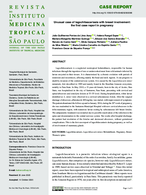 (PDF) Unusual case of lagochilascariasis with breast involvement: the ...