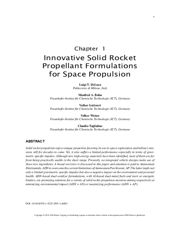 (PDF) Innovative Solid Rocket Propellant Formulations for Space Propulsion