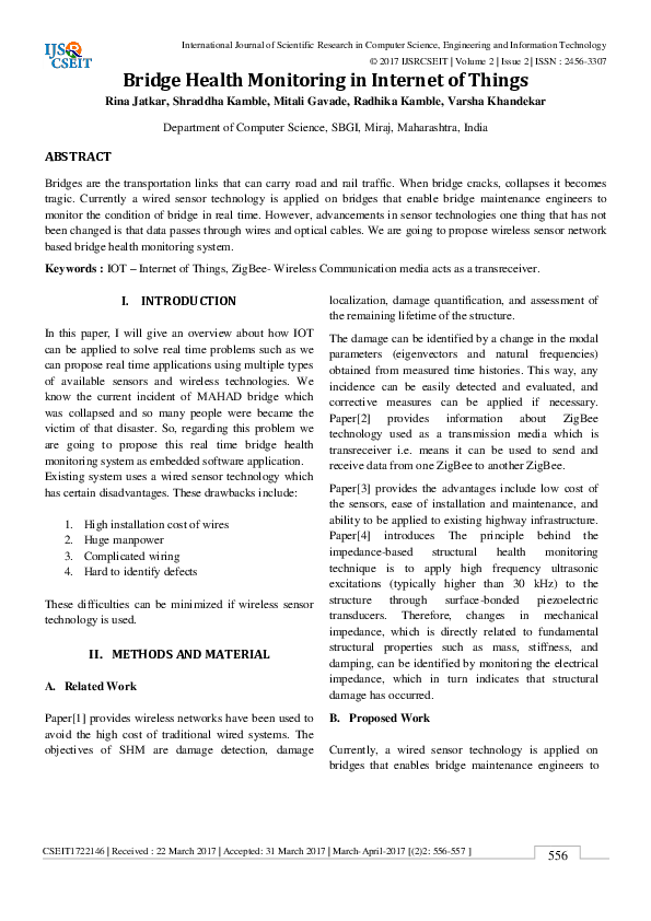 Pdf Bridge Health Monitoring In Internet Of Things Shraddha Kamble
