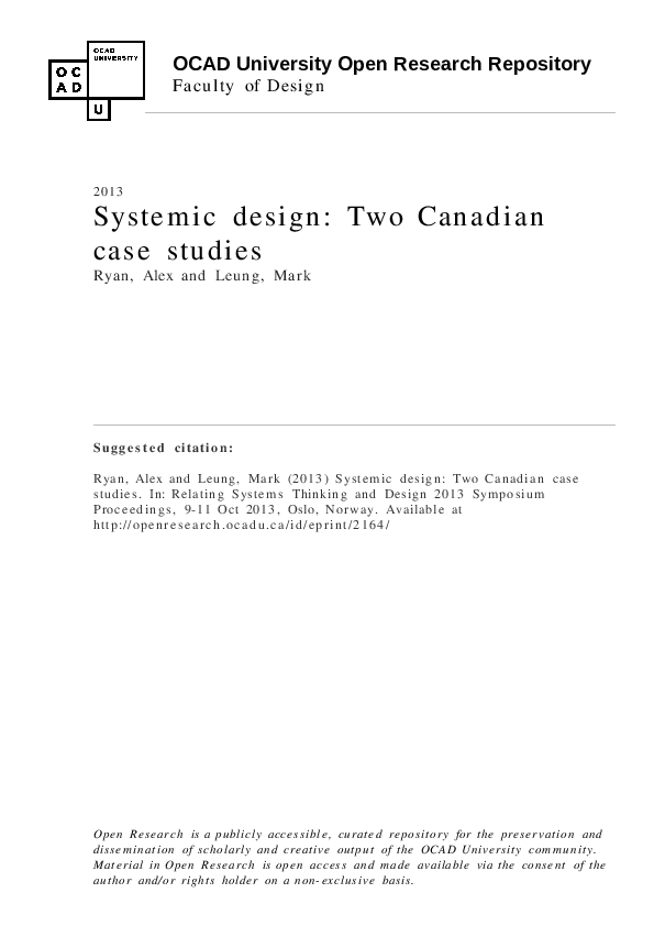 (PDF) Systemic Design: Two Canadian Case Studies