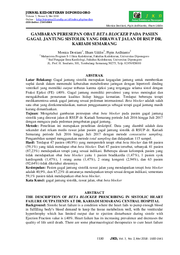 (PDF) Gambaran Peresepan Obat Beta Blocker Pada Pasien Gagal Jantung ...