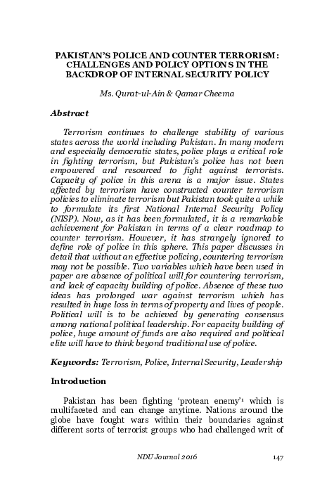 (PDF) Pakistan's Police and Counter Terrorism: Challenges and Policy ...