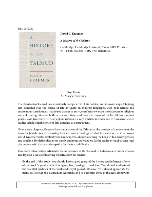 (PDF) Review of David Kraemer, A History of the Talmud