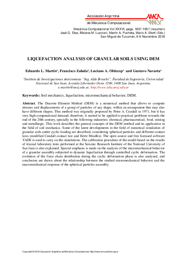 (PDF) Liquefaction Analysis of Granular Soils using DEM | EDUARDO LUIS MARTIN - Academia.edu