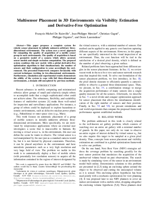(PDF) Multisensor placement in 3D environments via visibility estimation and derivative-free ...