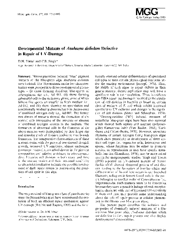 (PDF) Developmental mutants of Anabaena doliolum defective in repair of ...