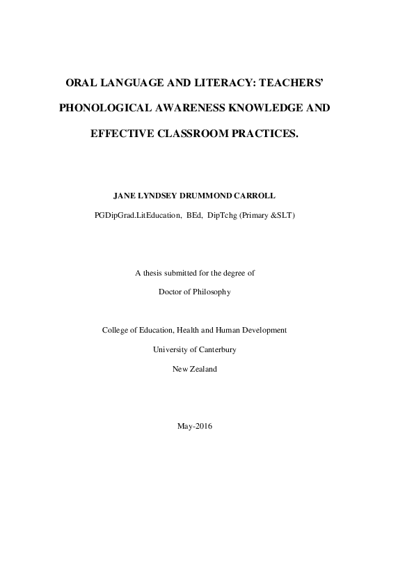 (PDF) Oral language and literacy : teachers’ phonological awareness ...