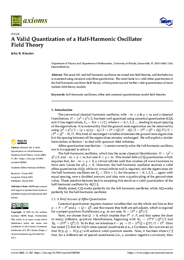 (PDF) A Valid Quantization of a Half-Harmonic Oscillator Field Theory