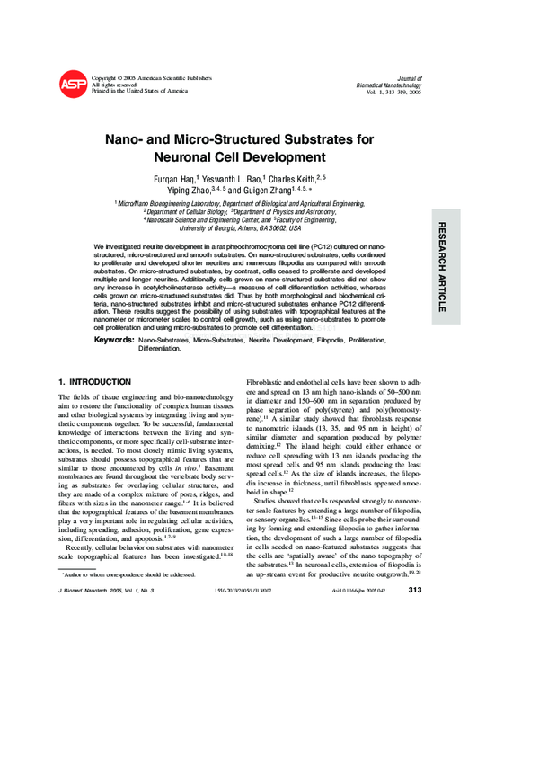 (PDF) Nano- and Micro-Structured Substrates for Neuronal Cell Development