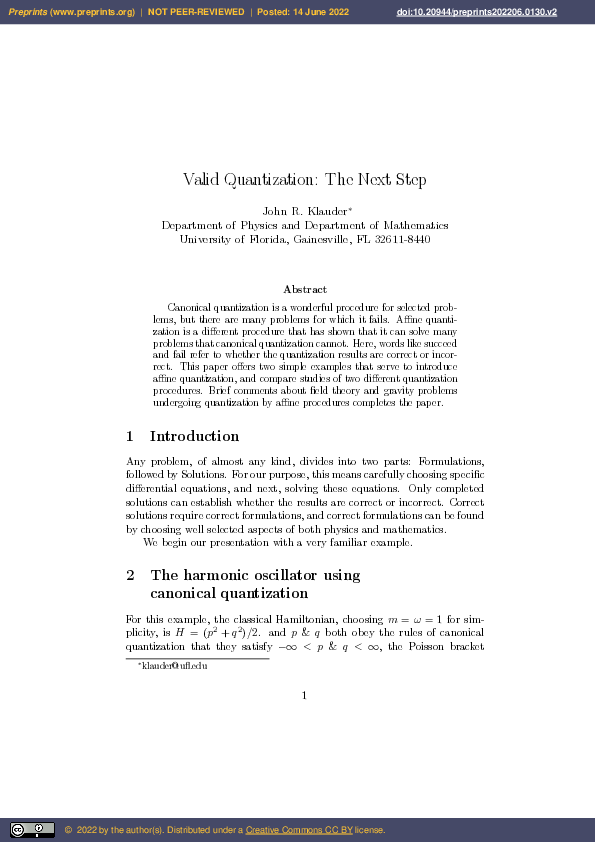(PDF) Valid Quantization: The Next Step