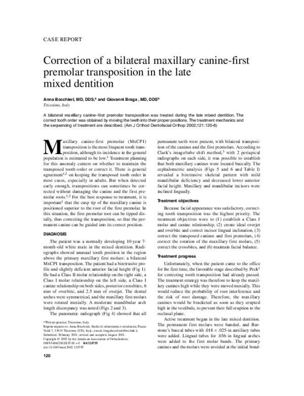 (PDF) Correction of a bilateral maxillary canine-first premolar ...