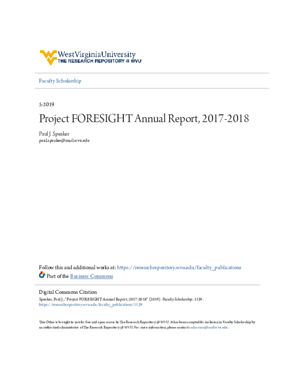 (PDF) Project FORESIGHT Annual Report, 2017-2018