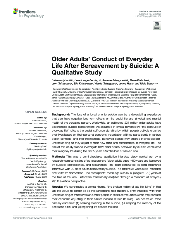 Pdf Conducting Life After Suicide Bereavement In Elders